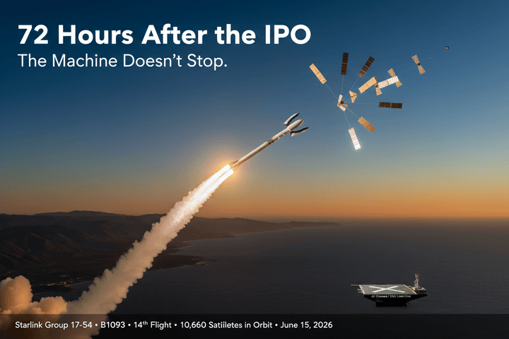 SpaceX Post-IPO First Launch: Falcon 9 Group 17-54 Starlink V2 Mini ...