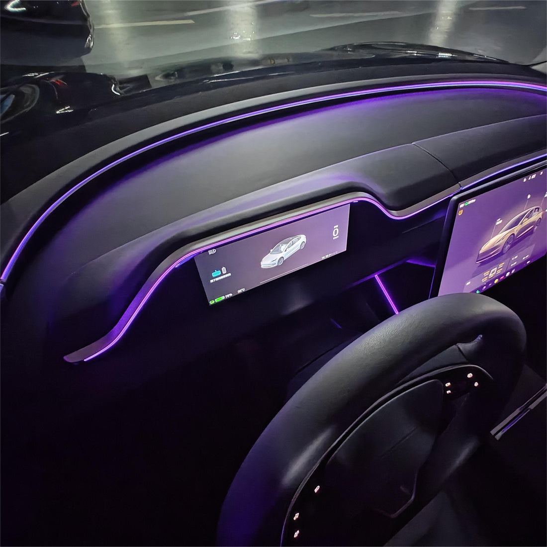 Model 3 Highland Dashboard Display with Ambient Lighting