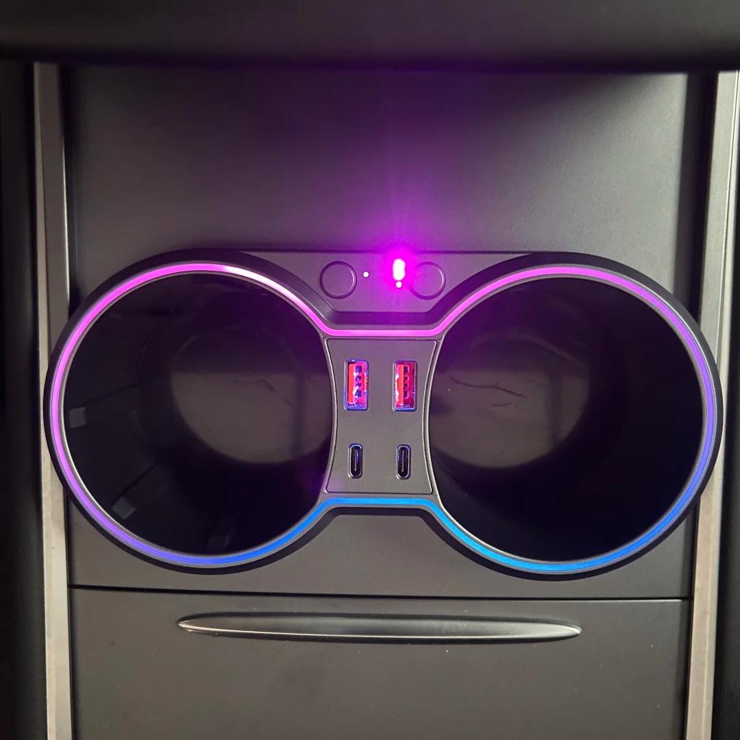 Tesla Model 3/Y Cup Holder Expansion Dock with Ambient Light