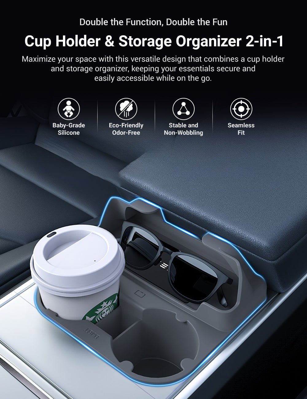 Model 3/Y Cup Holder Insert | Food-Grade Silicone | 2-Slot | Storage ...