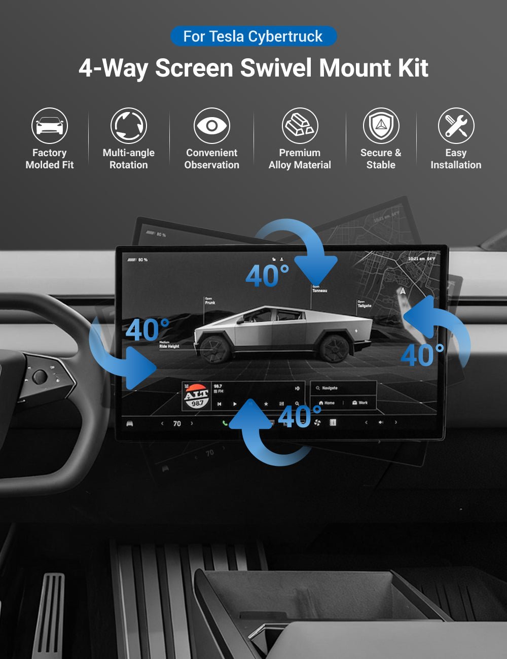 Tesla Cybertruck Center Screen Swivel Rotating Mount Kit | TESERY