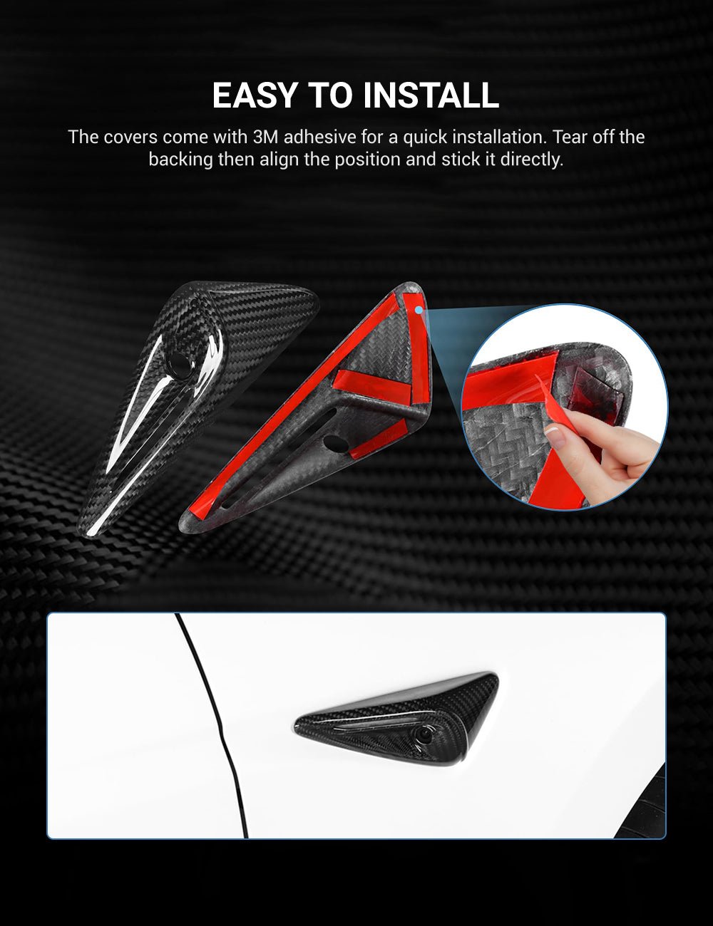 Real Carbon Fiber Side Camera Full Cover for Model 3/Y