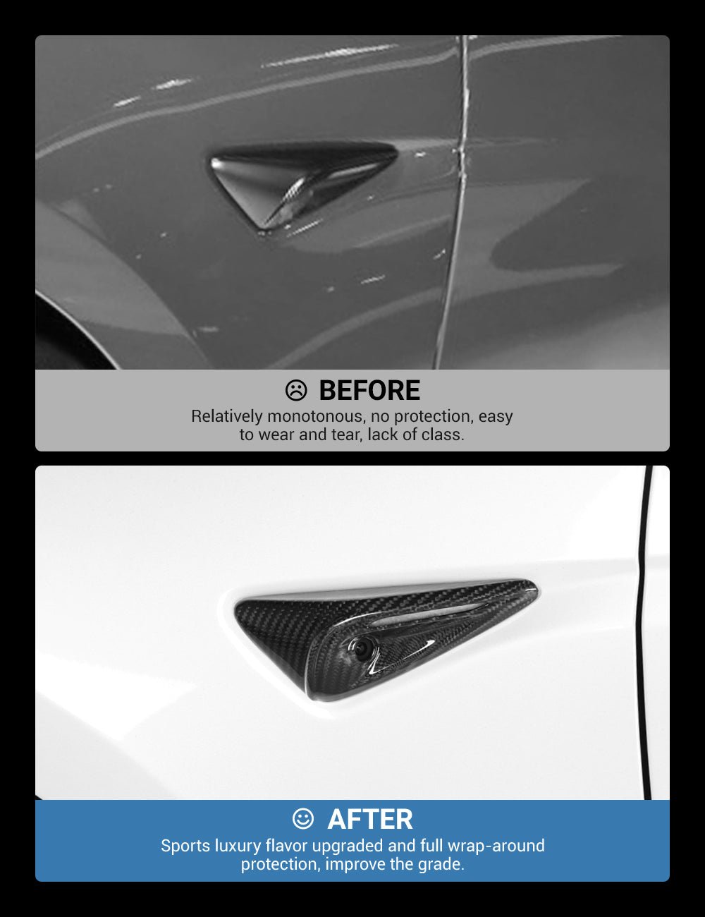Real Carbon Fiber Side Camera Full Cover for Model 3/Y