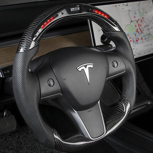 LED Sport Carbon Fiber Steering Wheel with Lights for Tesla Model 3 / Y ...
