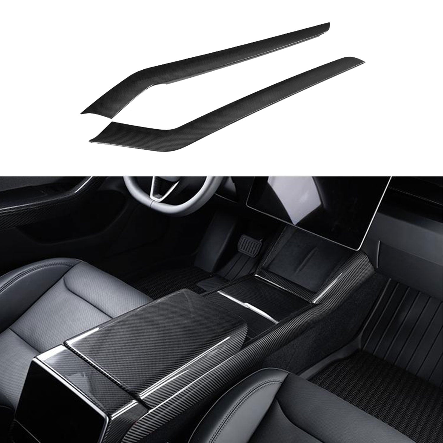 Real Dry Carbon Fiber Center Console Side Panel Overlays for Model 3 H