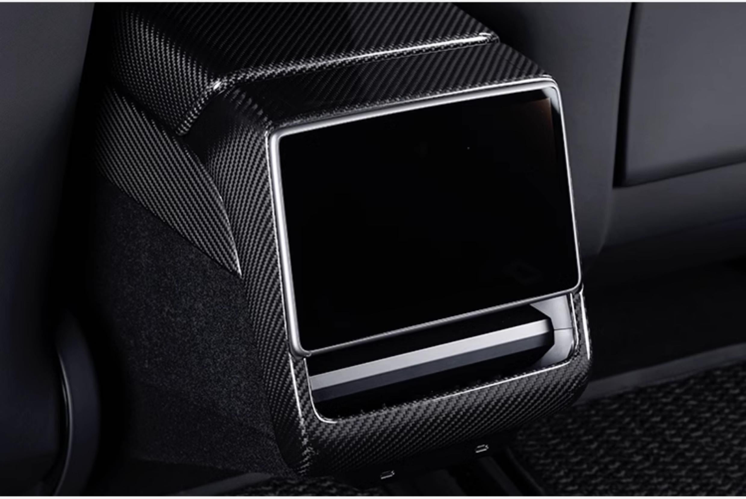 Real Dry Carbon Fiber Rear Screen Trim Frame Overlay for Model 3 Highl