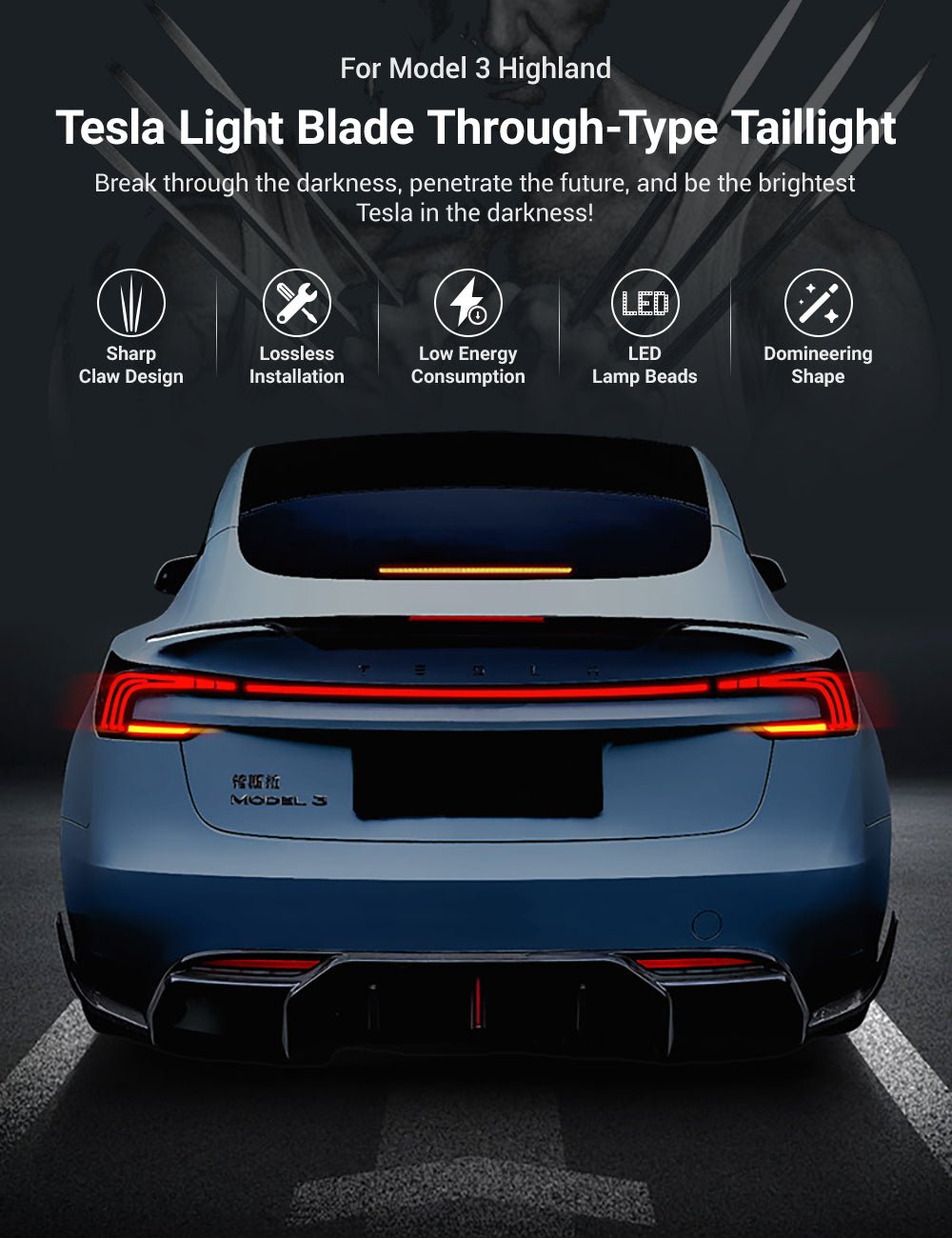 Tesla Model 3 Highland Starlink Full-Width Strip Taillight