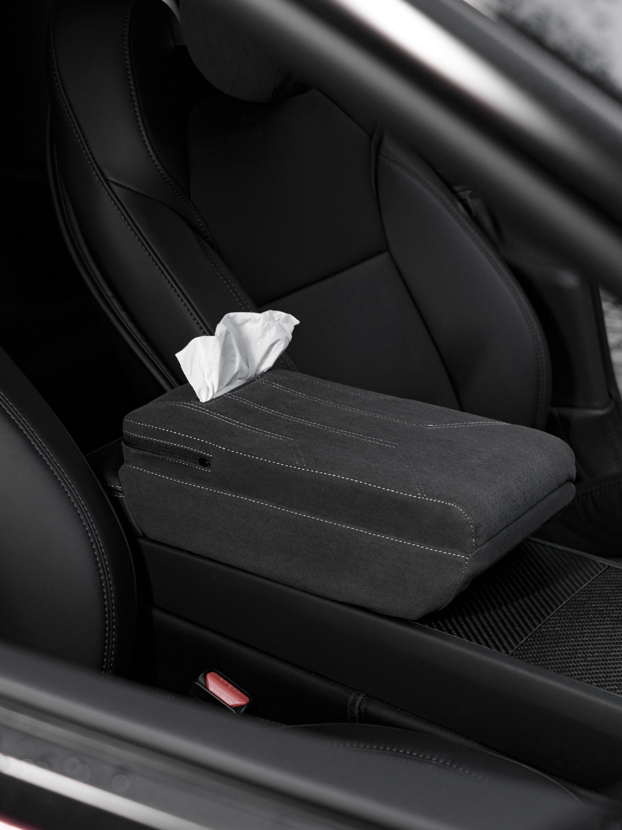 Suede Armrest Cover with Raised Pad & Tissue Box for Model Y Juniper