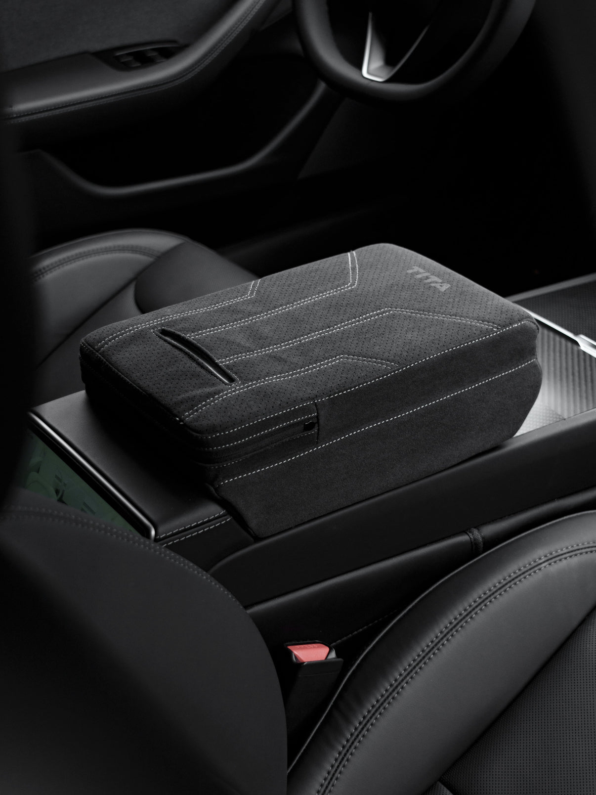 Suede Armrest Cover with Raised Pad & Tissue Box for Model Y Juniper