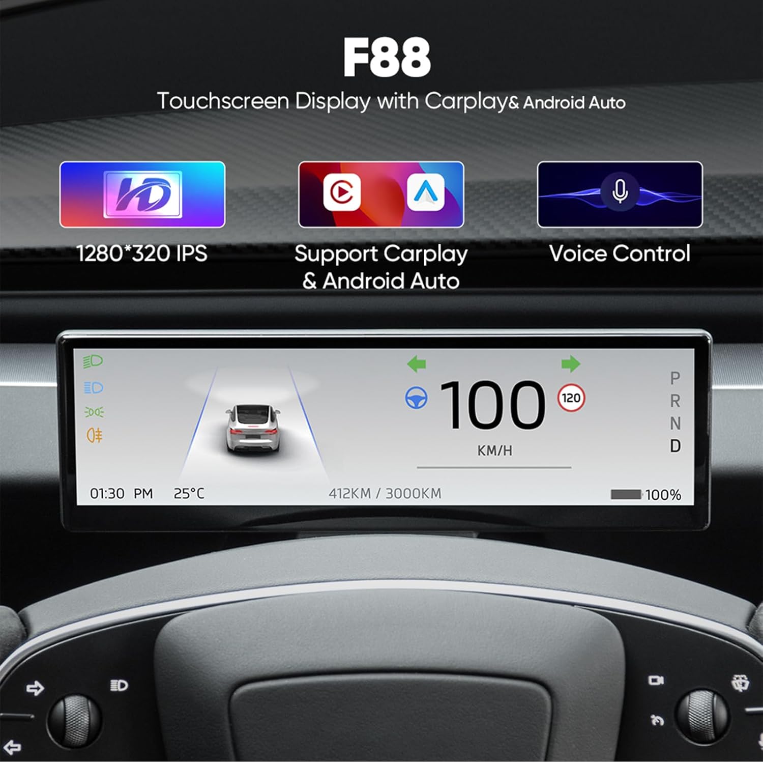 8.8 Inch Touch Screen Instrument Cluster Dashboard for Model 3 / Y