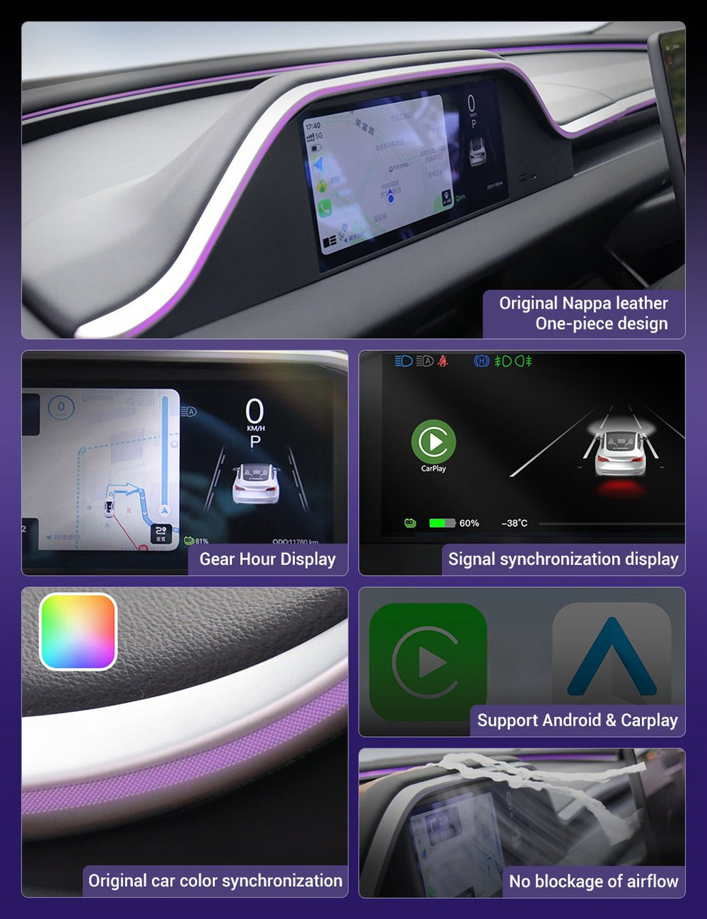 Model 3 Highland Dashboard Display with Ambient Lighting
