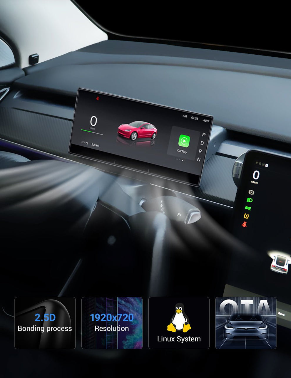 TESERY 9 Inch Screen Dashboard Display With Carplay & Android Auto for