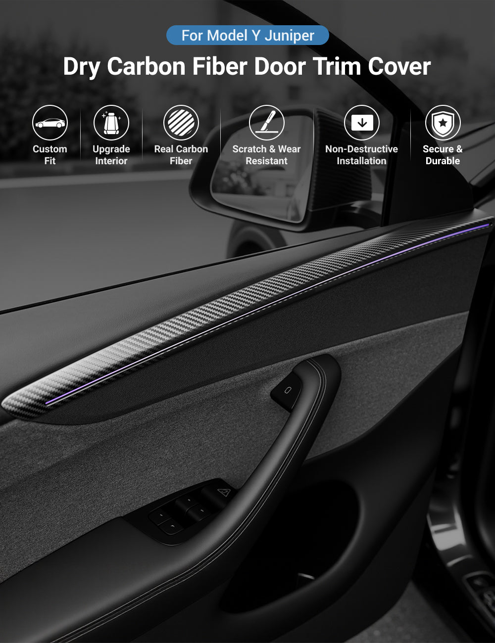 Tesla Model Model Y Juniper Dry Carbon Fiber Door Trim Cover | TESERY
