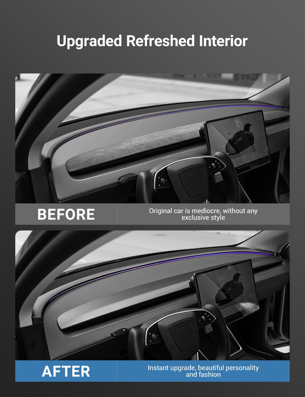 Model 3 Highland / Model Y Juniper Dry Carbon Fiber Dash Kit | Premium Look