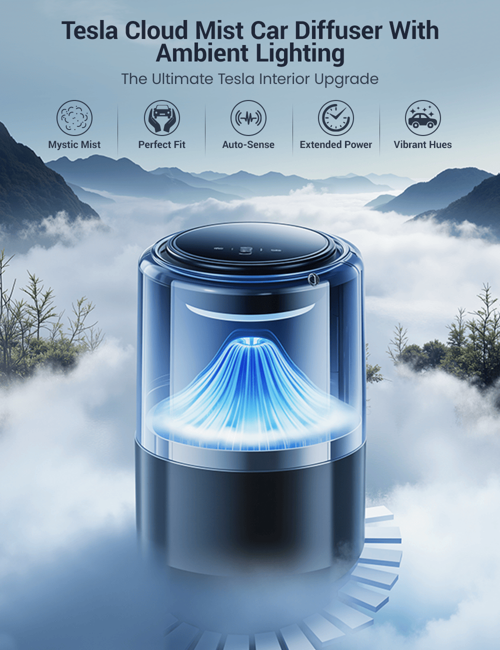 Tesla Model Y/3/S/X Cloud Mist Car Diffuser丨Smart Aroma Air Freshener