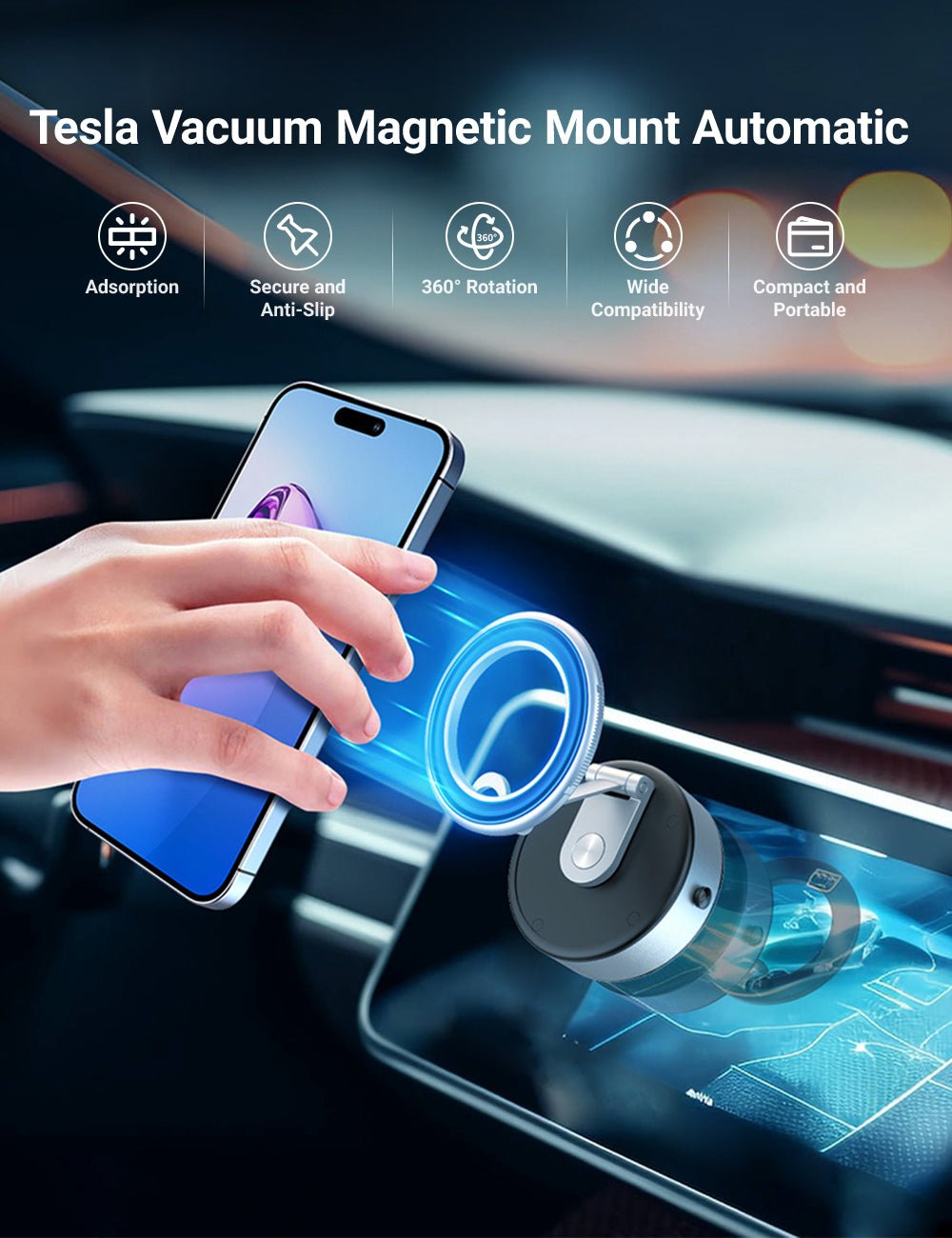 Tesla Model 3/Y/S/X/Cybertruck Vacuum Magnetic Mount