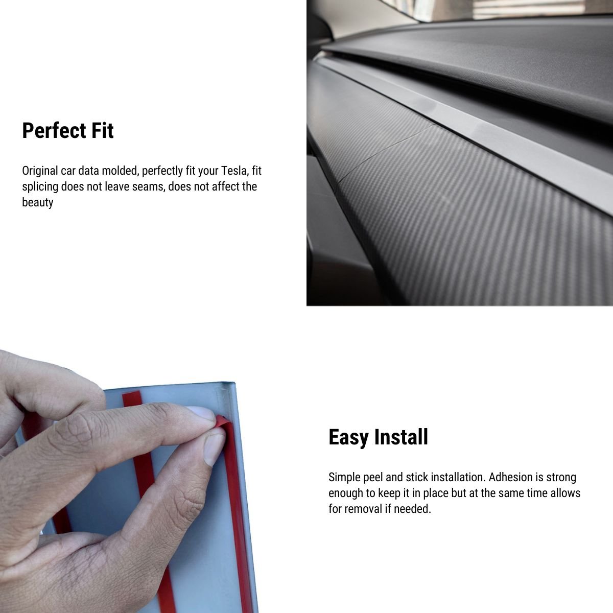ABS Dashboard Cover Model 3 Y 2-Piece Set 4 Finishes Waterproof 3M Adhesive