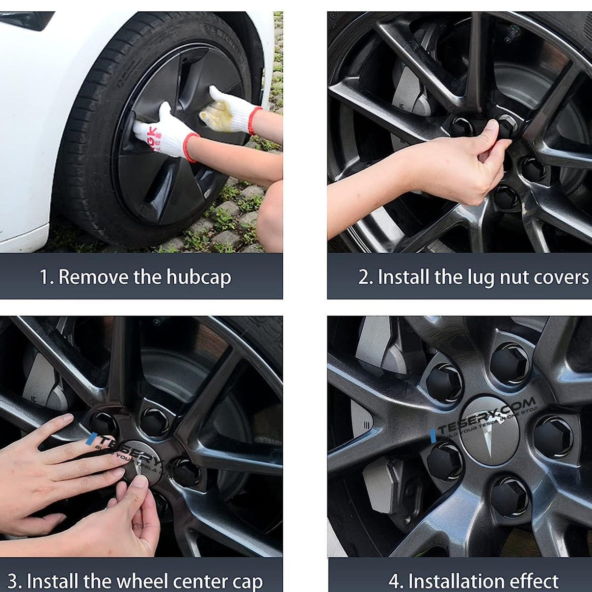 Wheel Center Cap Kit Tesla 4 Hub Caps 20 Lug Nut Covers Puller Tool ...