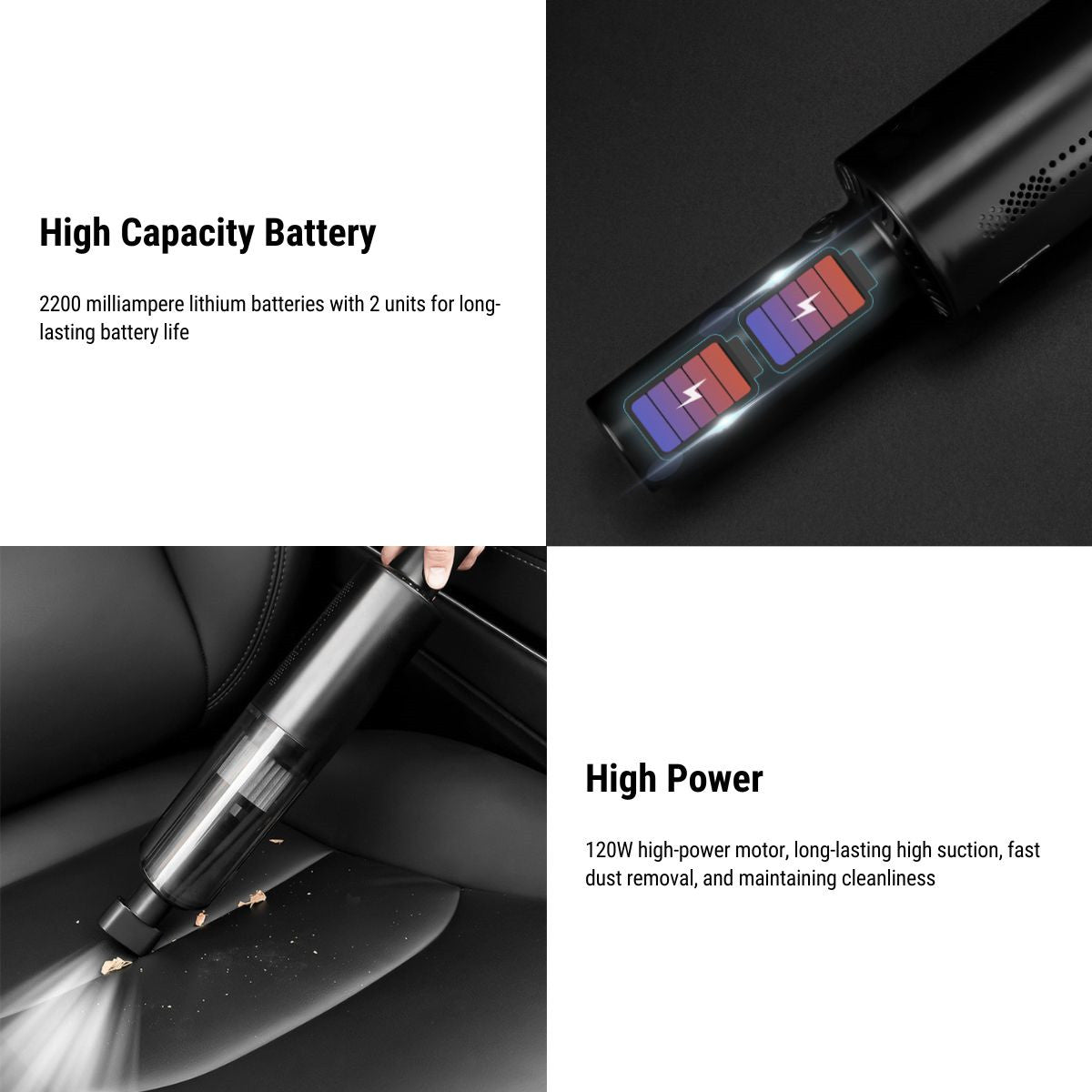 Cordless Handheld Car Vacuum Cleaner 120W Dual Suction Blowing HEPA
