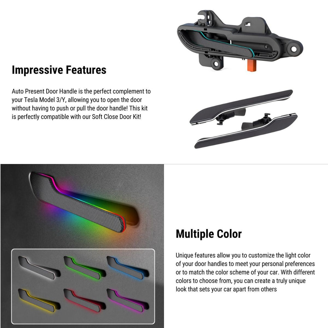 Tesla Model 3/Y Electric Auto Present Door Handles with LED | Automatic ...