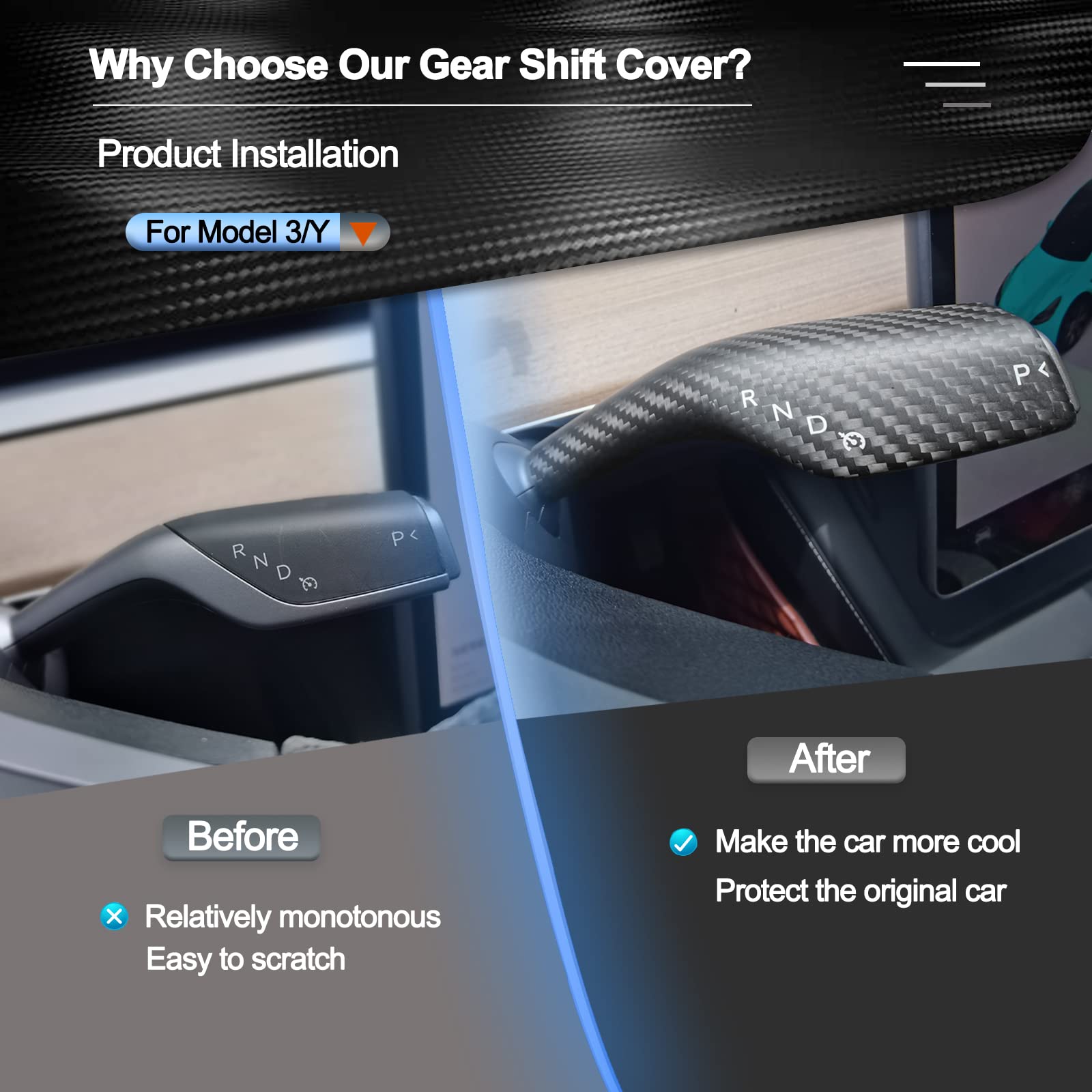 Carbon Fiber Turn Signal Wiper Stalk Covers for Model 3/Y