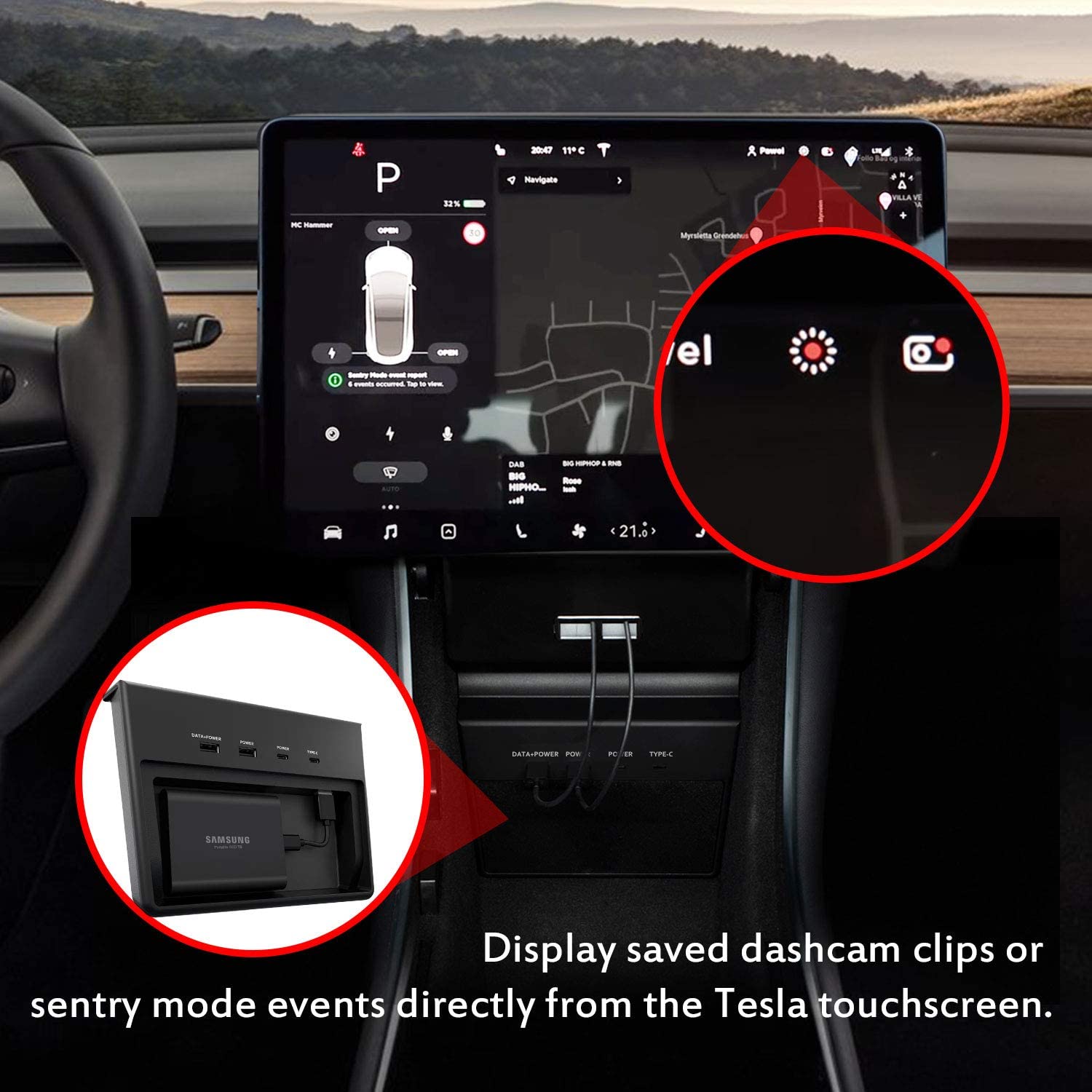 Old style hub USB hub for Tesla Model 3