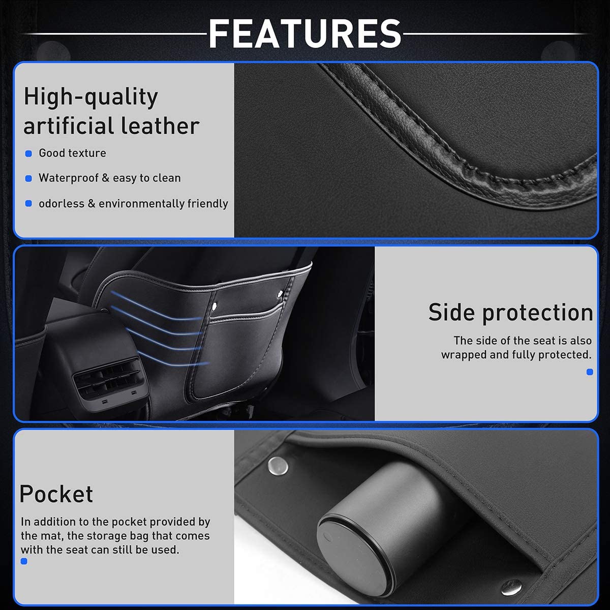 Model 3/Y Seat Back Kick Protector | Faux Leather | Storage Pockets ...