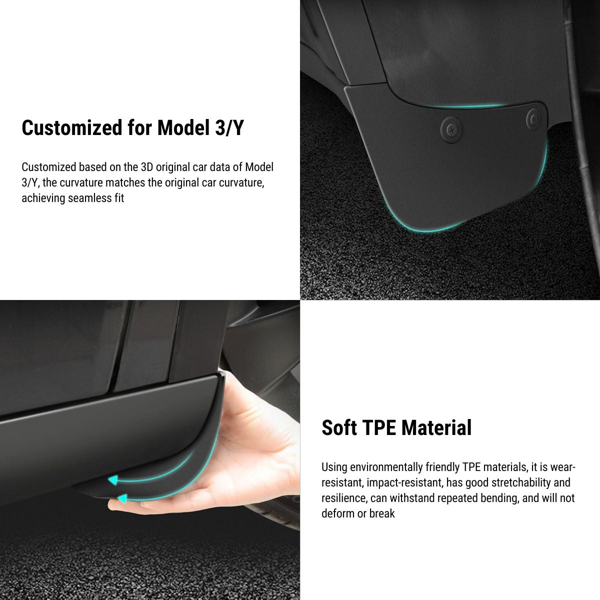 Tesla Model 3 Highland Mud Flaps Kit | Custom Fit Splash Guards - Tesery