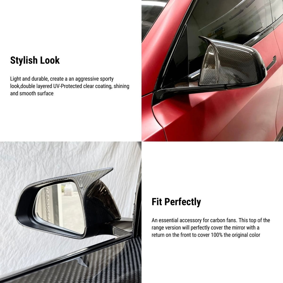 Dry Carbon Fiber Mirror Caps for Model 3 / Y | Sporty Style