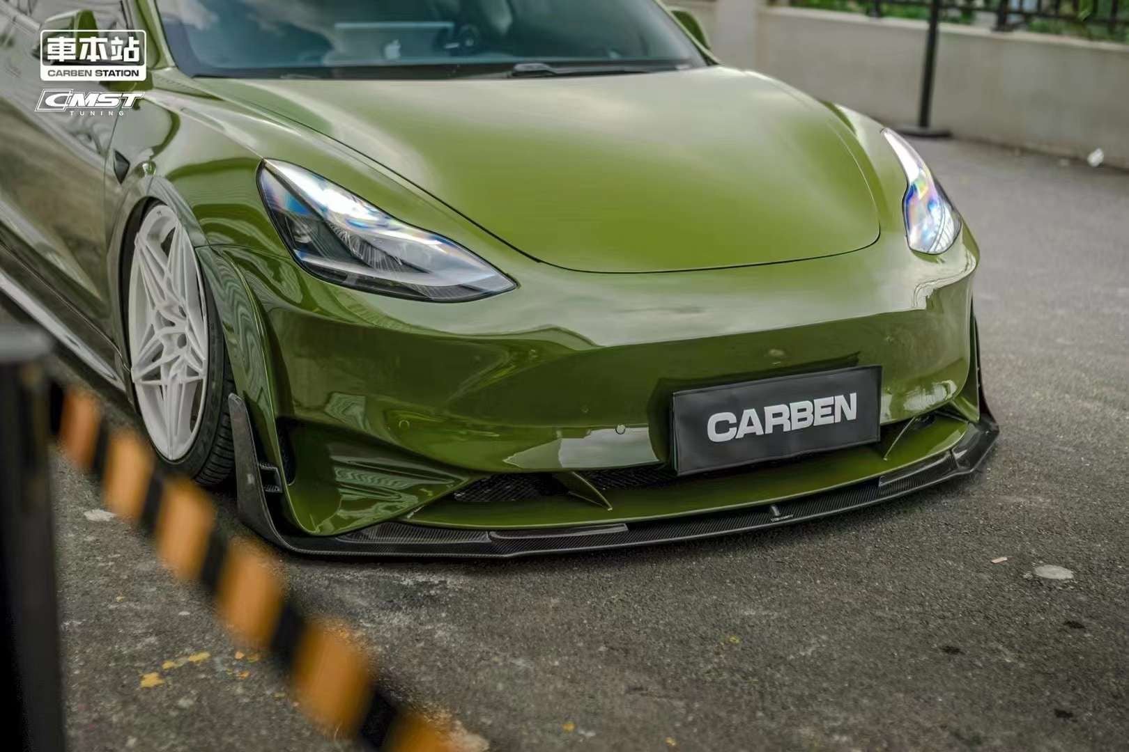 Tesery× cmst tesla modeli 3 ver.2 için karbon fiber ön tampon ve ön ...