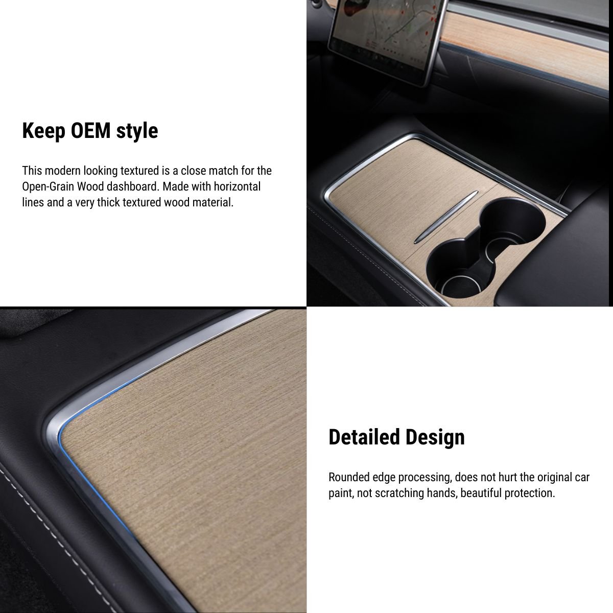 Model 3/Y Wood Center Console Wrap | Open-Grain Match | Scratch Protection